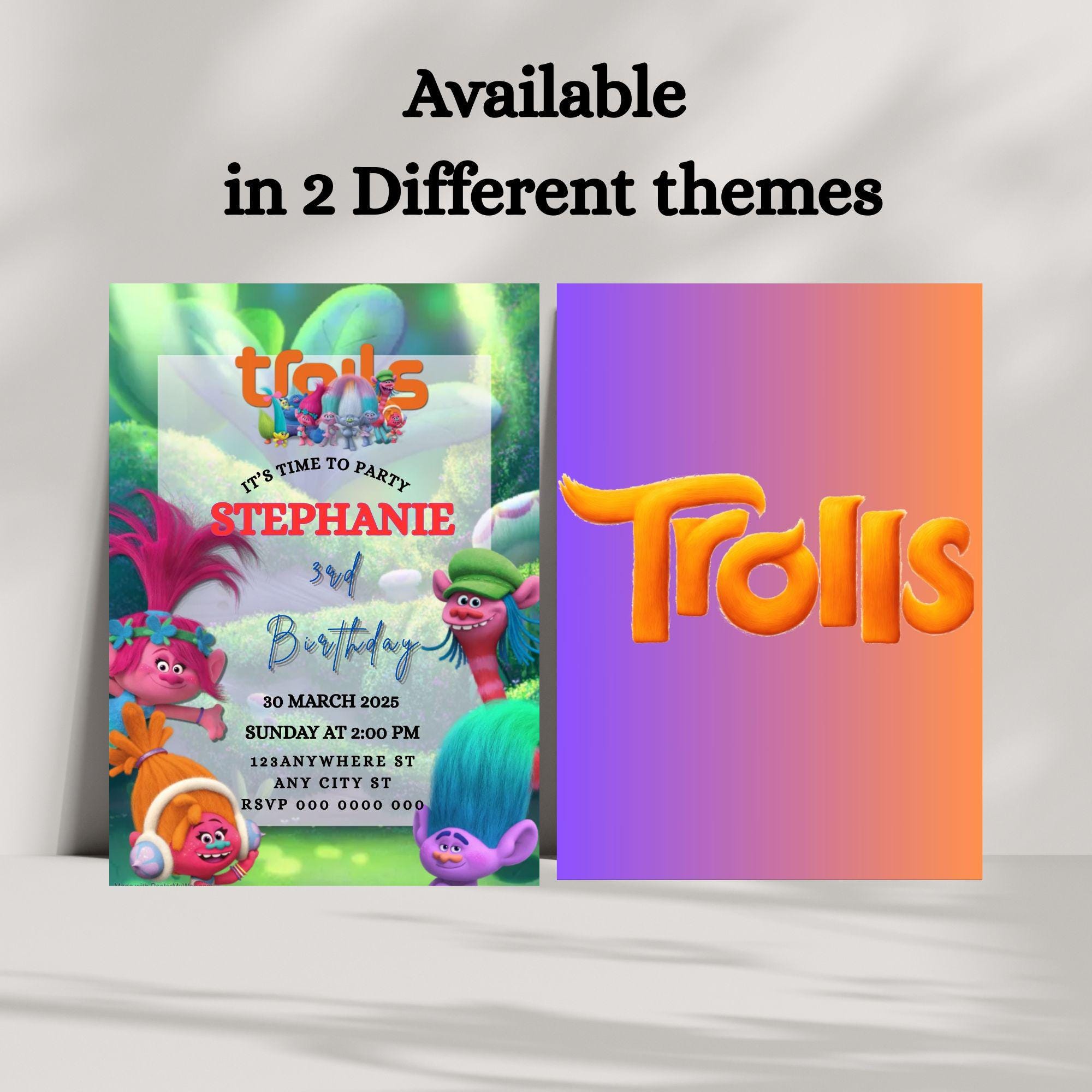 Editable Trolls Birthday Invitation, Trolls Phone Birthday Party Invite ...