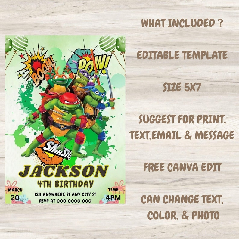 Printable Ninja Birthday Party Invitation, Editable Ninja Turtle ...