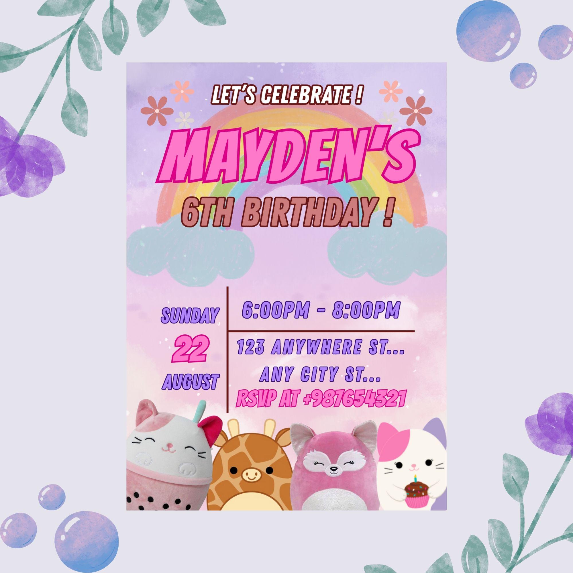 Squishmallow Printable Birthday Invitation, Squish Birthday Party ...