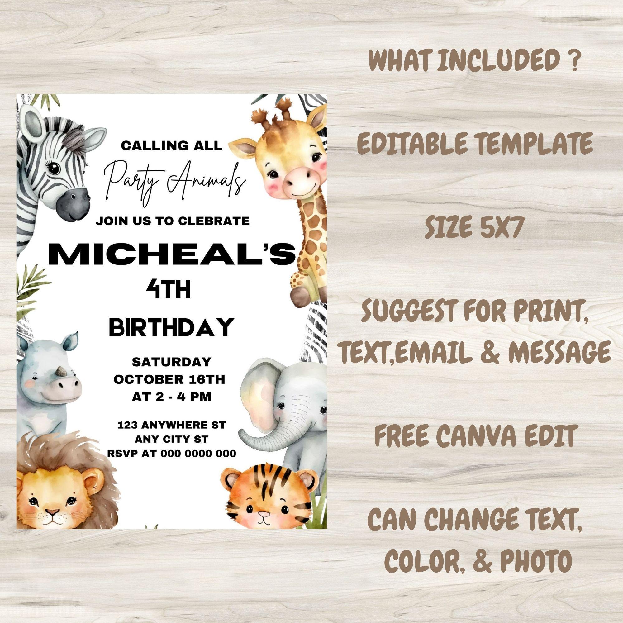 Editable Safari Birthday Invitation Template / Safari Birthday ...