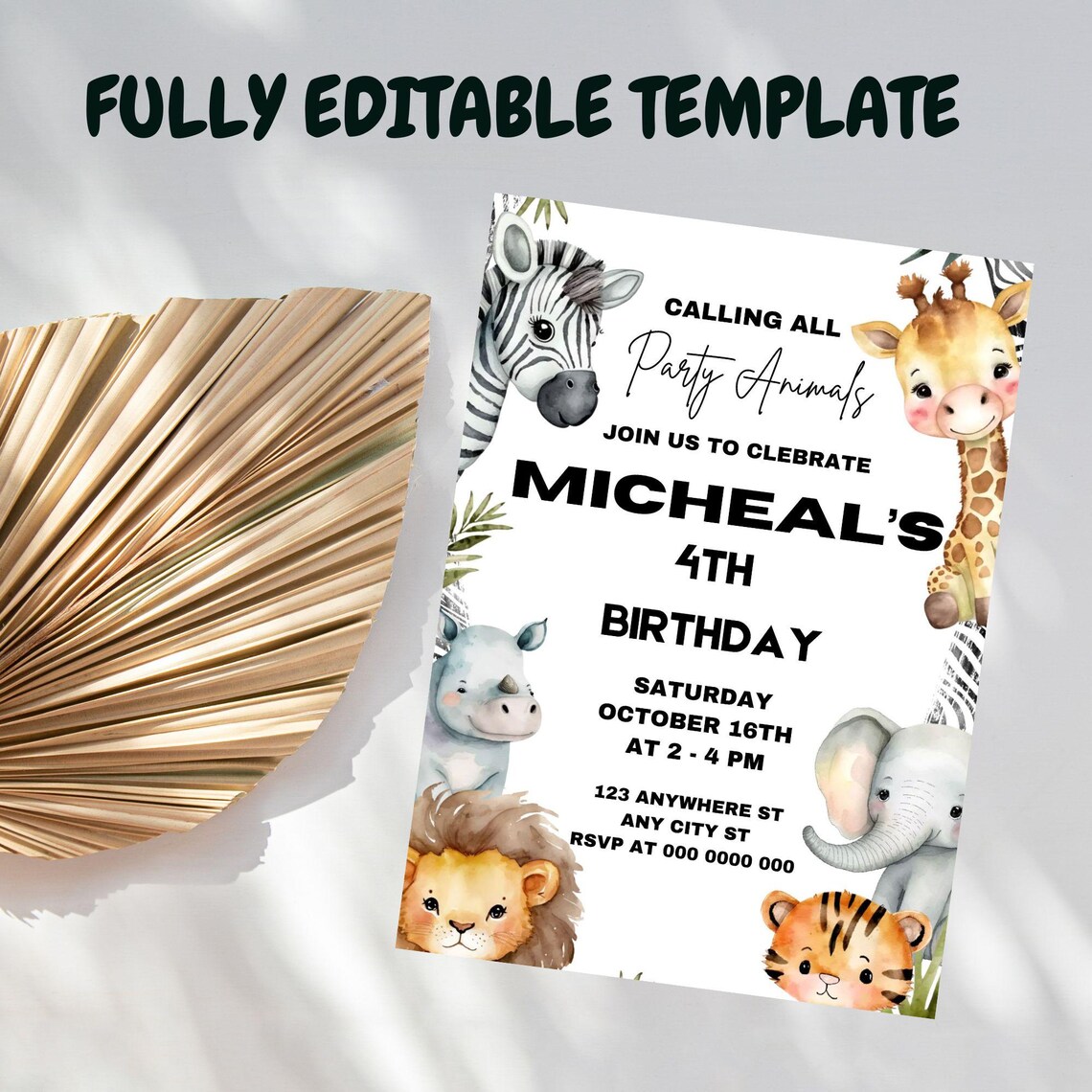 Editable Safari Birthday Invitation Template / Safari Birthday ...