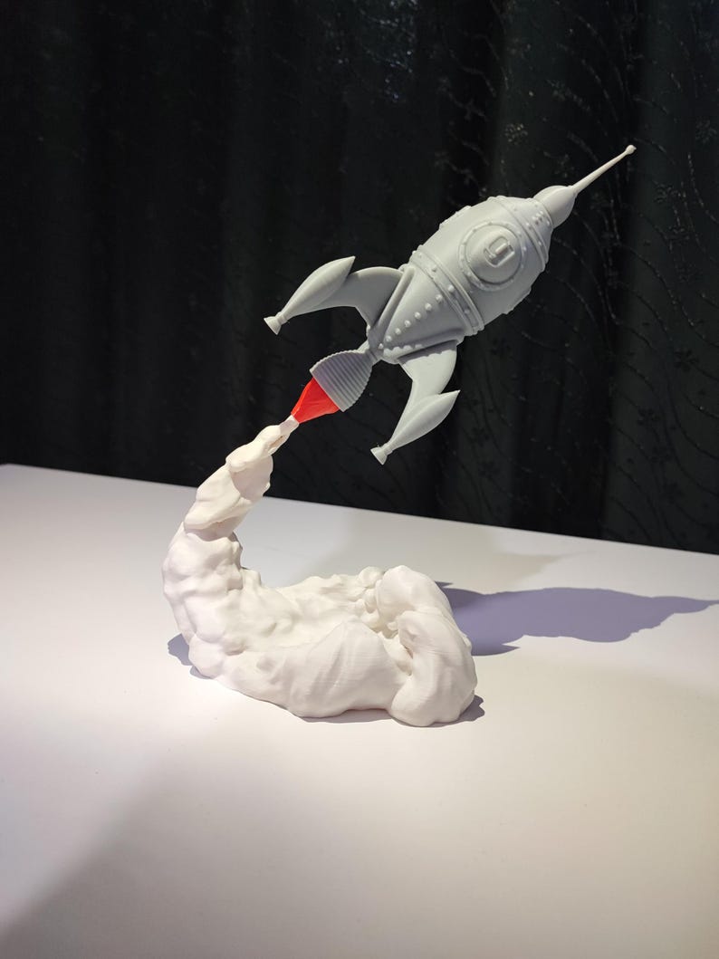 Retro Rocket Figurine – Vintage Space Model Display, 2-piece Sci-fi ...