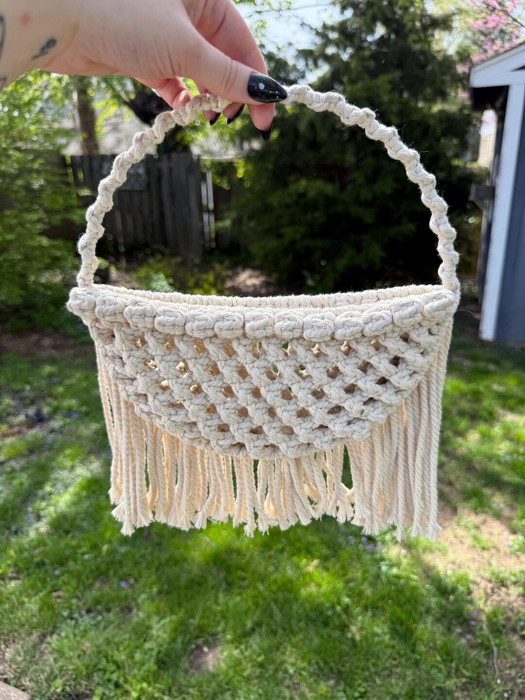 Macrame Wall Hanging Ring Basket | Boho Wall Planter | Hanging ...