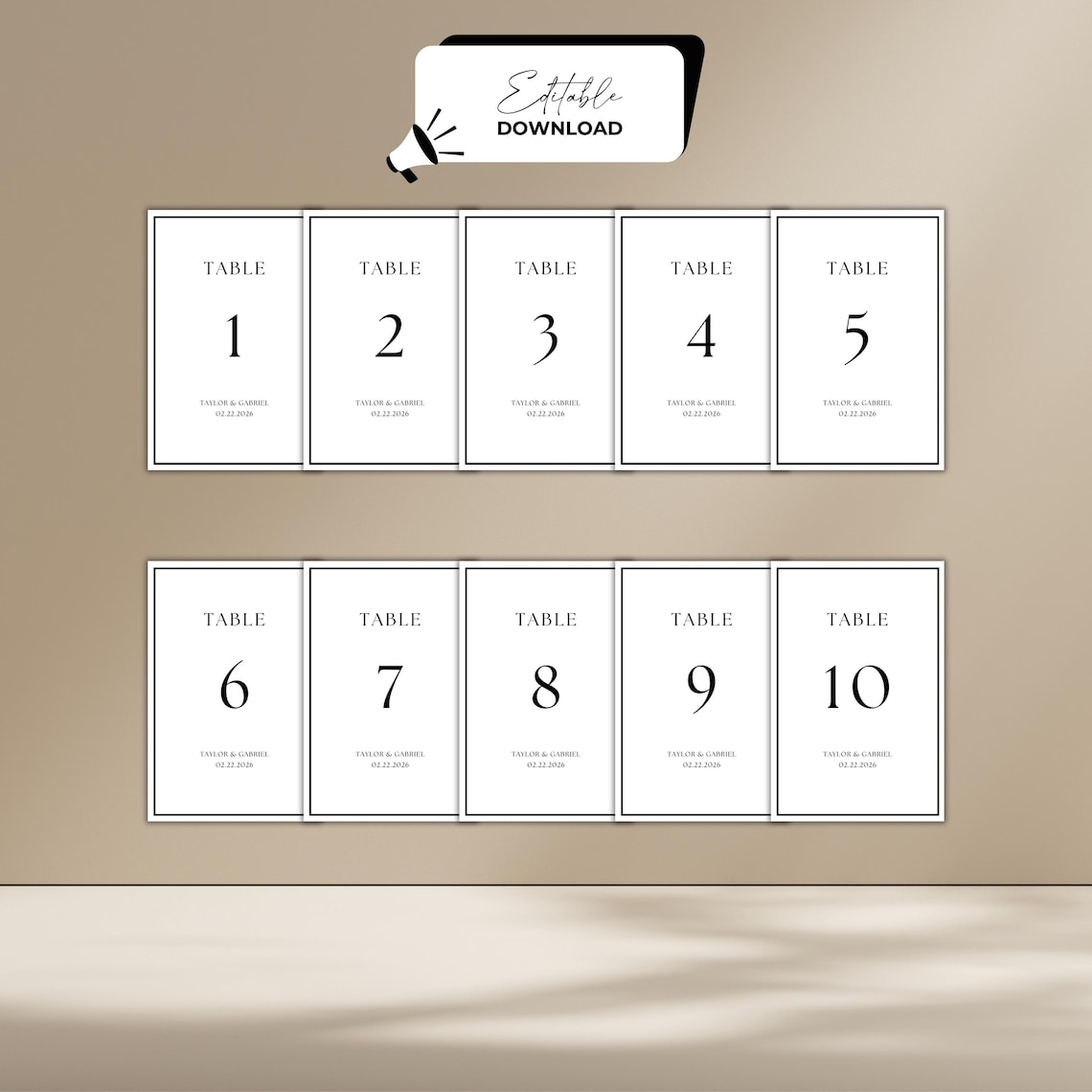 Wedding Table Numbers, Printable Table Numbers, Editable Table Number ...