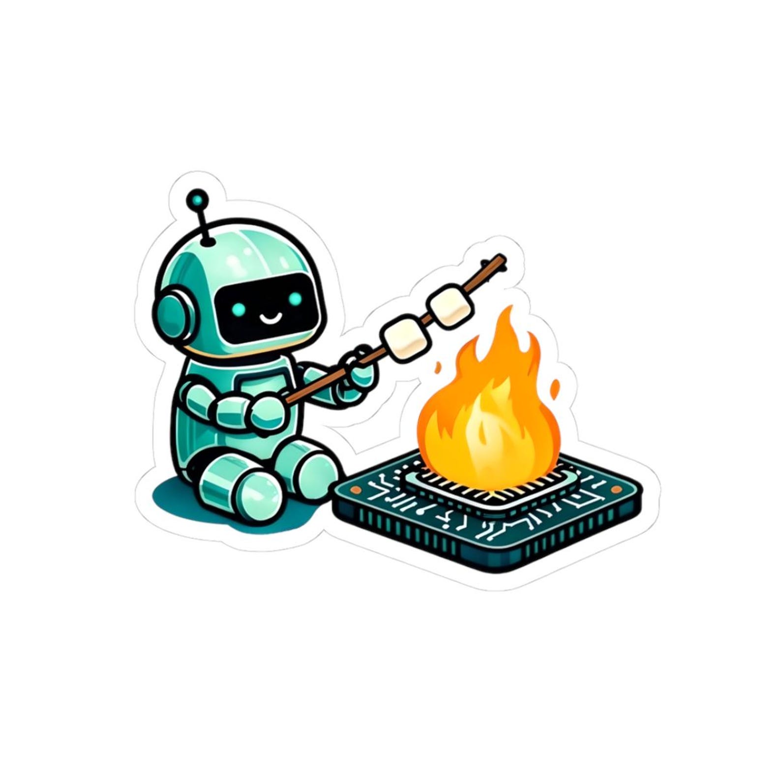 Robot Marshmallow Roasting Kiss-cut Stickers, Laptop Decals, Tech Geek ...