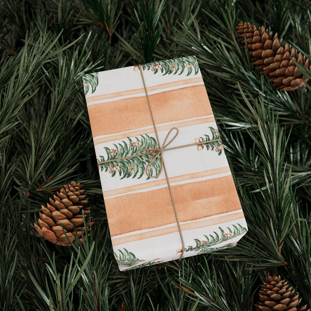 Watercolor Pine Tree Stripe Holiday Wrapping Paper - Etsy