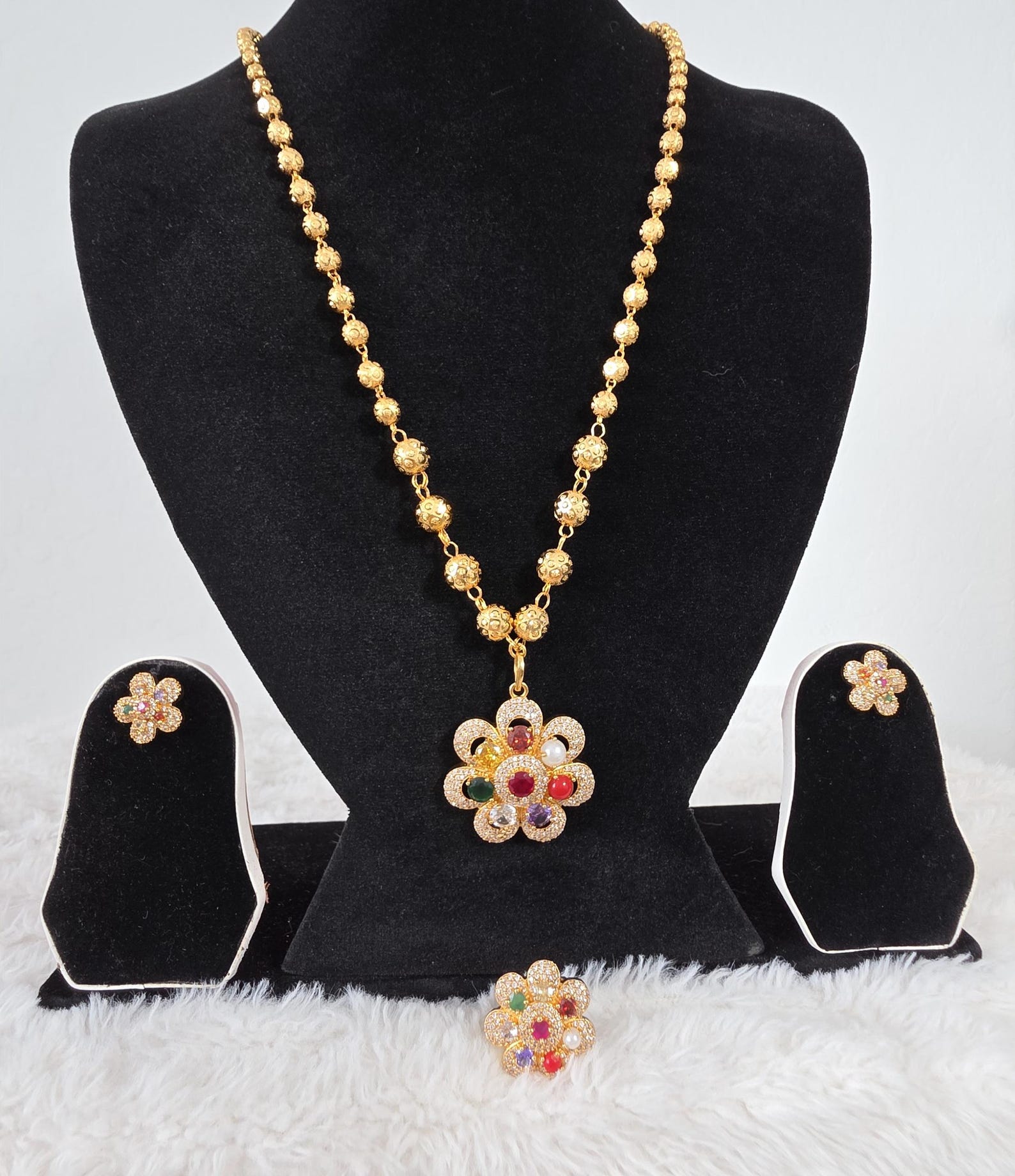Gold Beaded Navaratna Necklace Sets - Etsy
