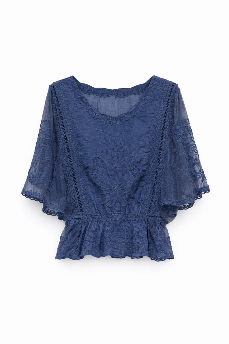 Besticktes Florales Spitzen Top: Boho Bluse mit Schmetterlingsärmeln ...