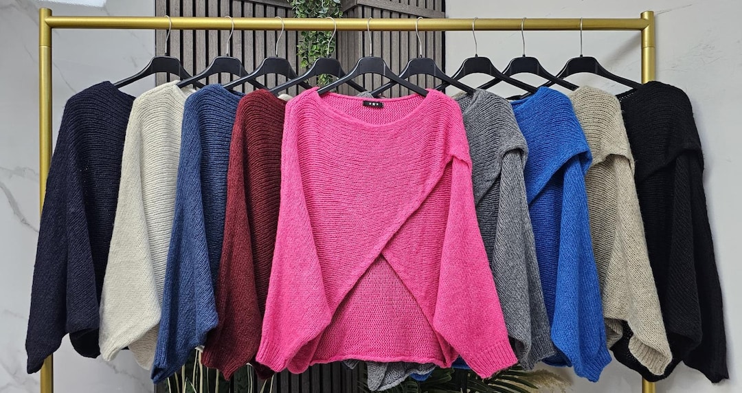 Batwing Crossover Knit Jumper Ladies Long Sleeve Sweater UK Size 8-18 ...