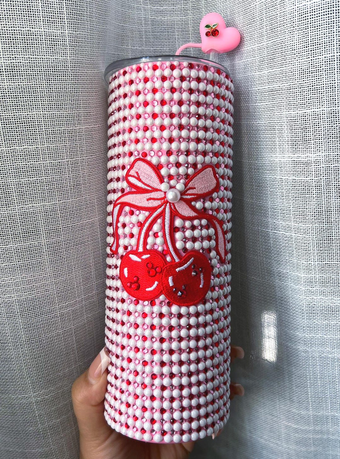 Bedazzled Cherry Pearl Disney Tumbler | Minnie & Mickey | Disney Merch ...