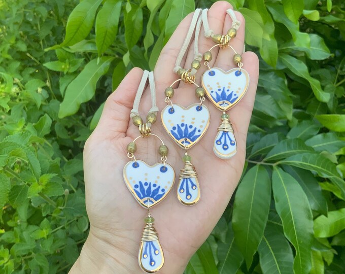 Folk Ceramic Heart Pendant on Beige Vegan Suede Cord, Mexican Folk Art Inspired Necklace - Etsy