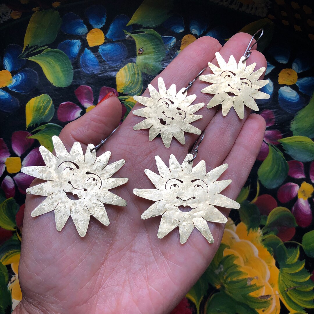 Sol Face Earrings , Sunshine Earrings, Sun Face Dangle Earrings, Sun ...