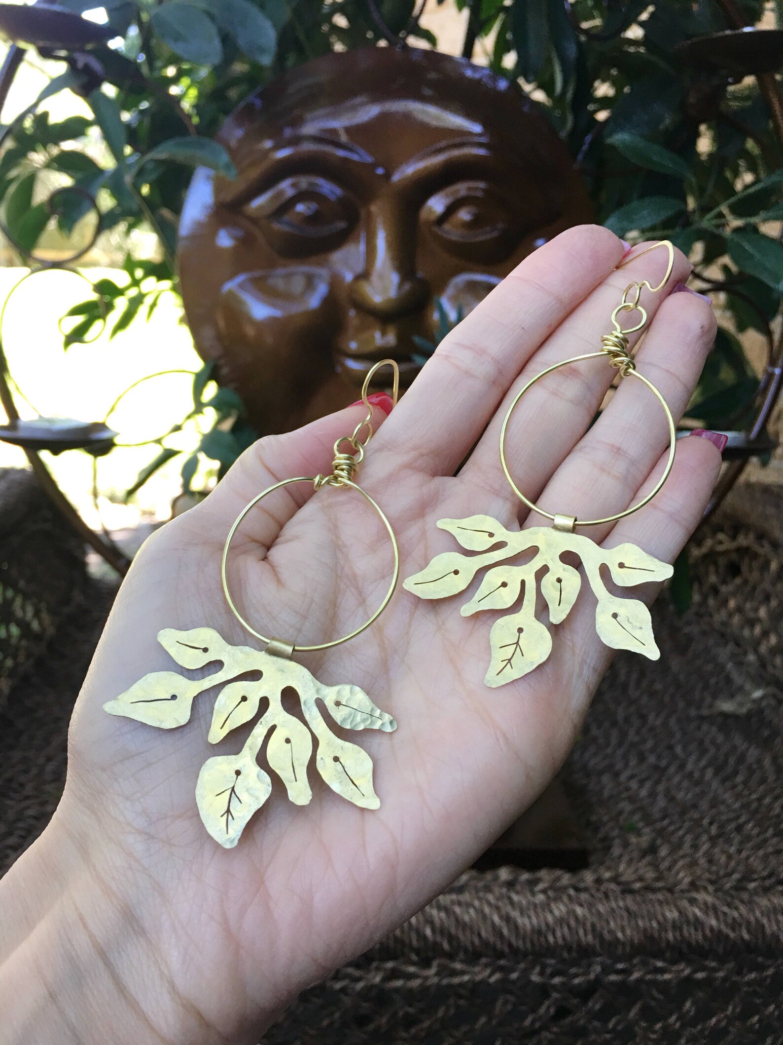 Houseplant Earrings Hammered Metal Pothos Plant Hoops | Etsy