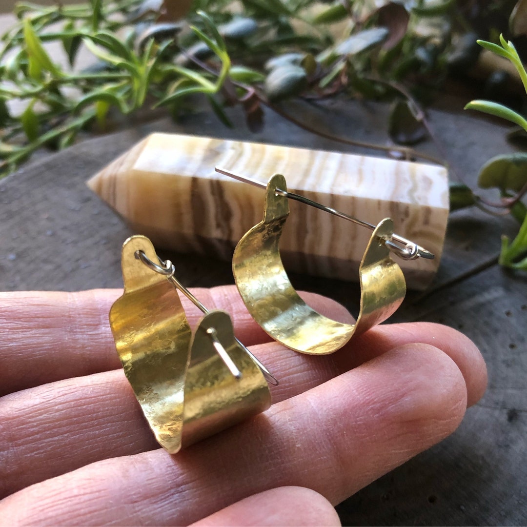 Rustic Metal Scoop Hoop Earrings, Small Metal Hoop Earrings, Hammered ...