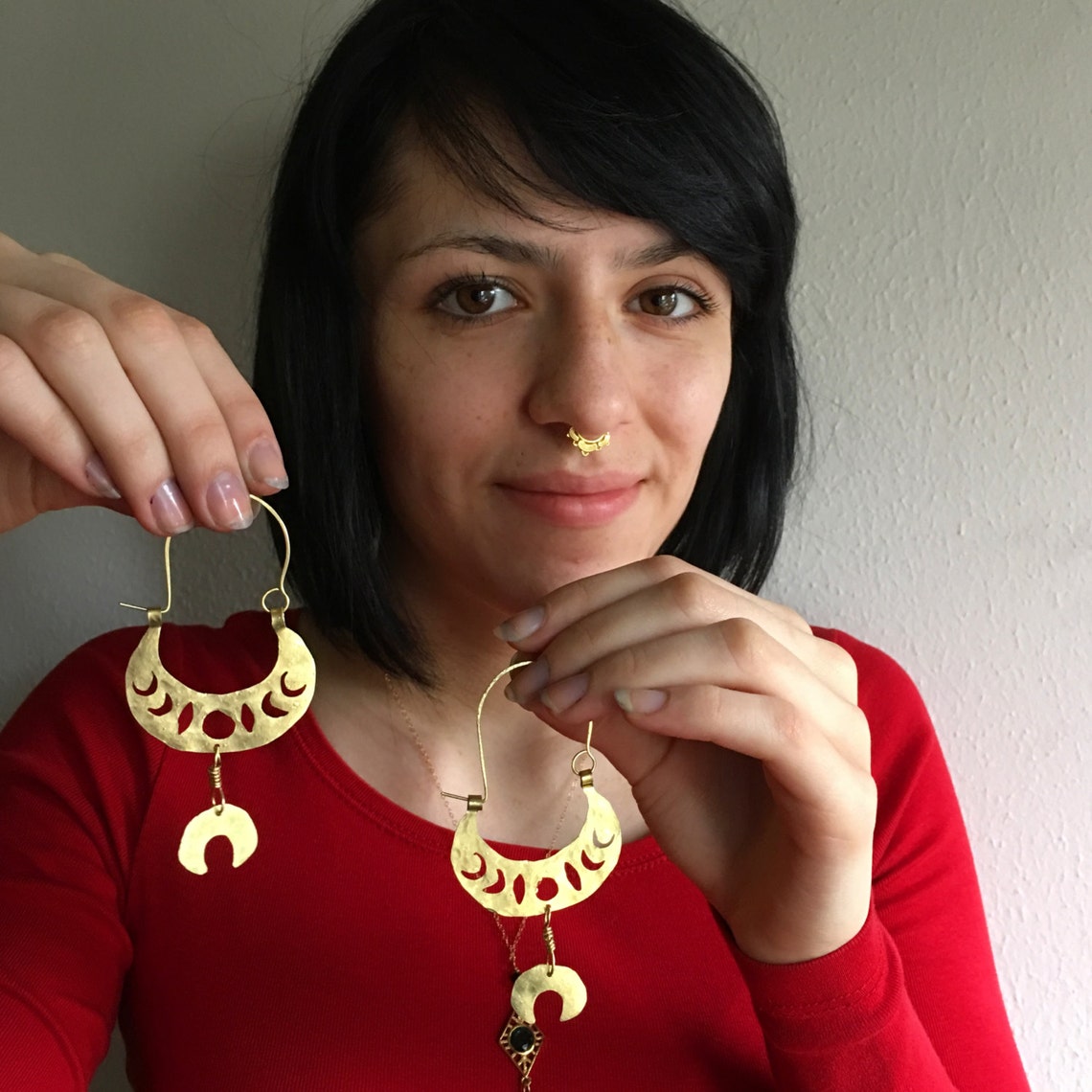 Moon Phase Earrings Lunar Phase Hoop Earrings Tribal Moon Etsy
