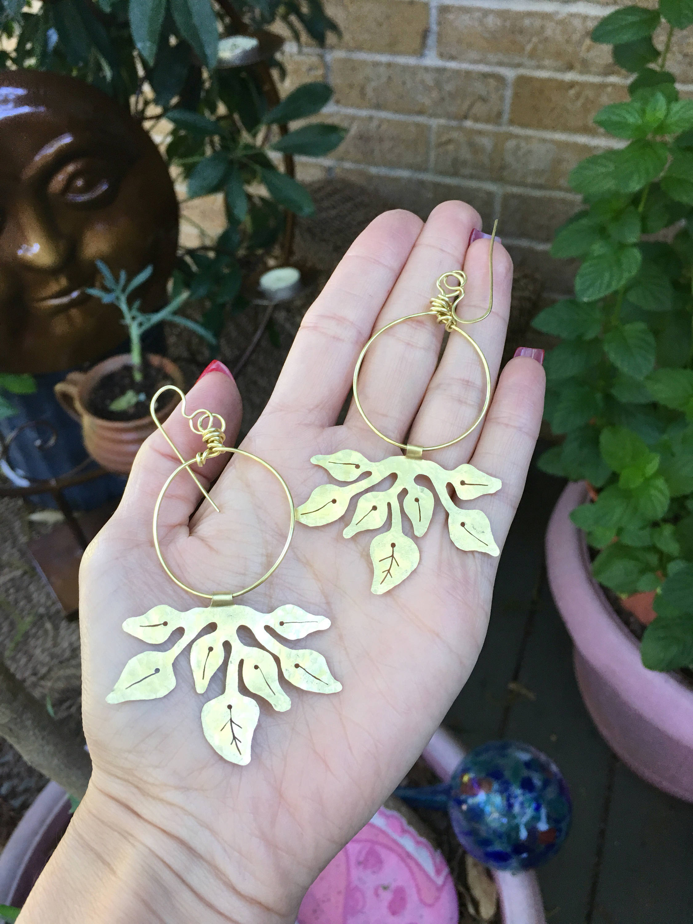 Houseplant Earrings Hammered Metal Pothos Plant Hoops - Etsy