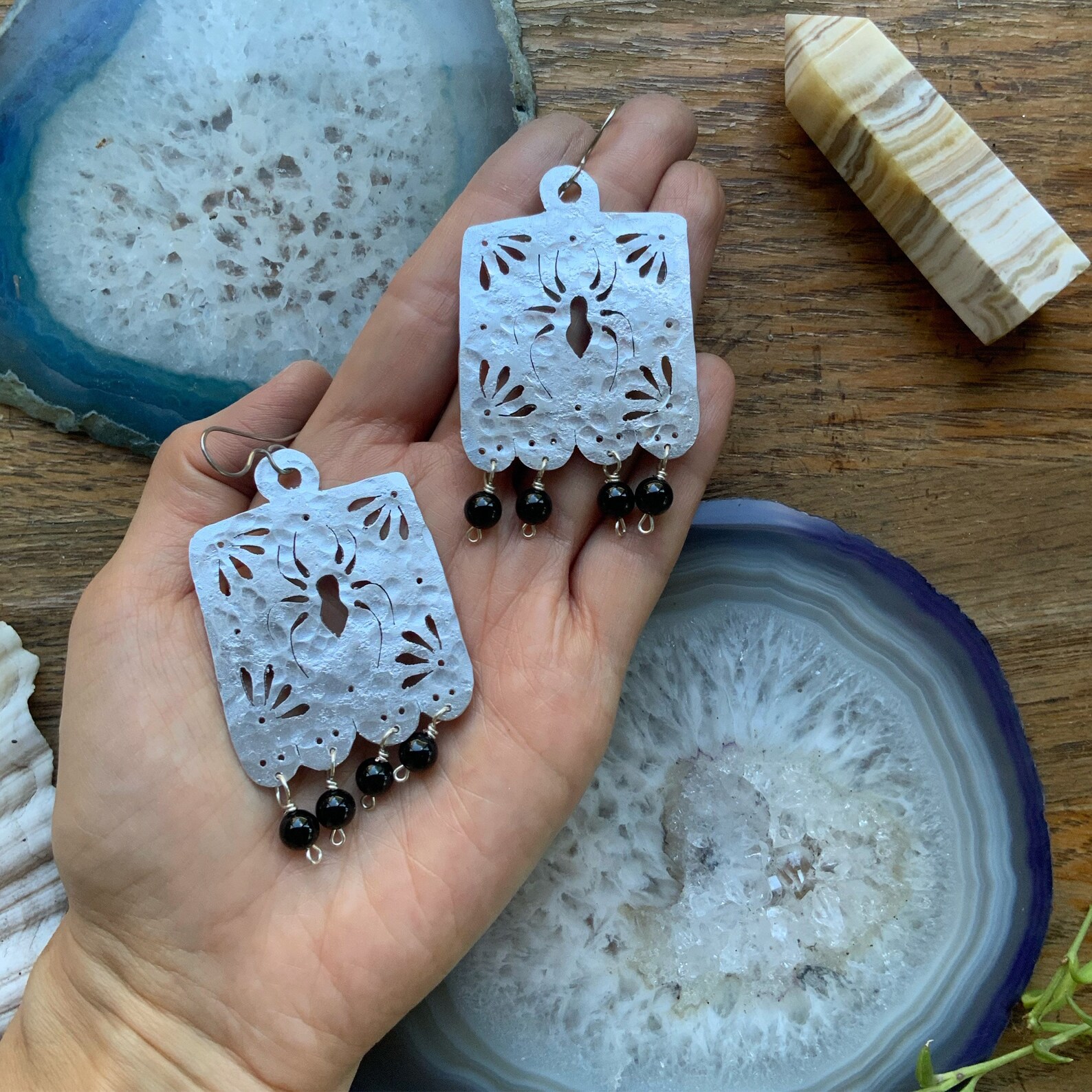 Handmade Metal Papel Picado Spider Earrings With Onyx Beads - Etsy