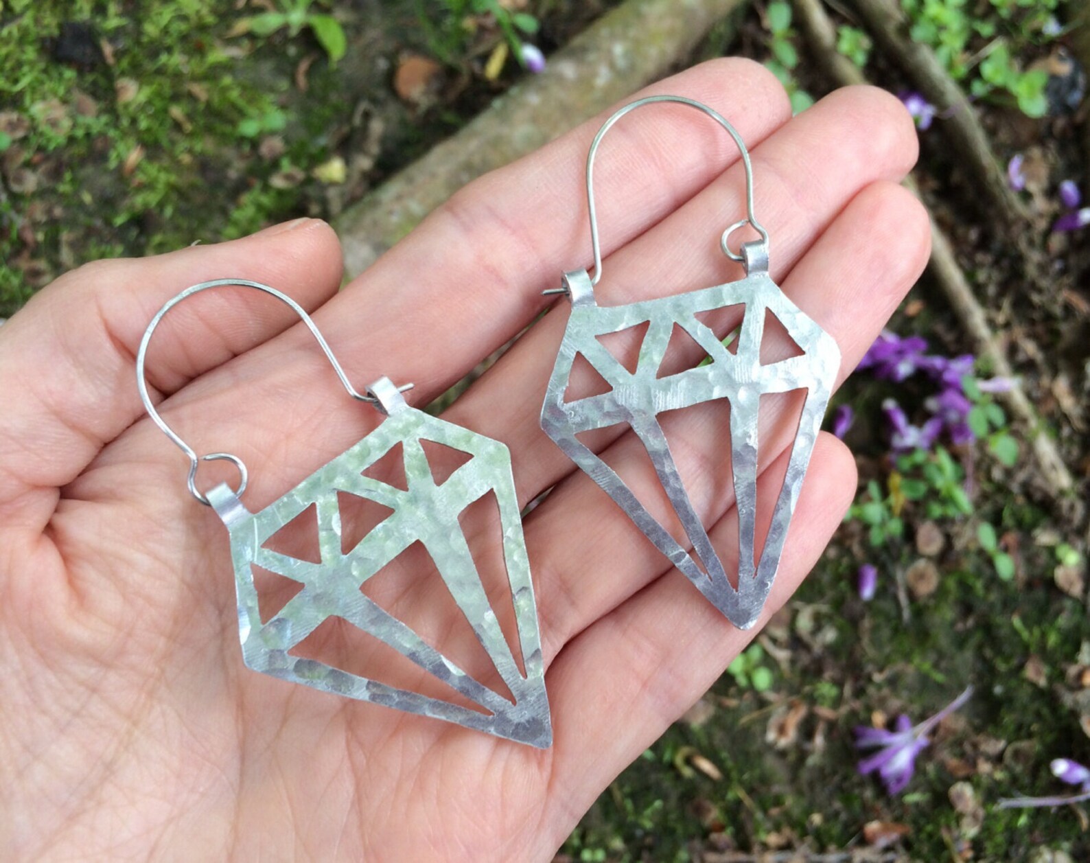 Diamond Hoop Earrings Diamond Shaped Hoop Earrings Geometric - Etsy