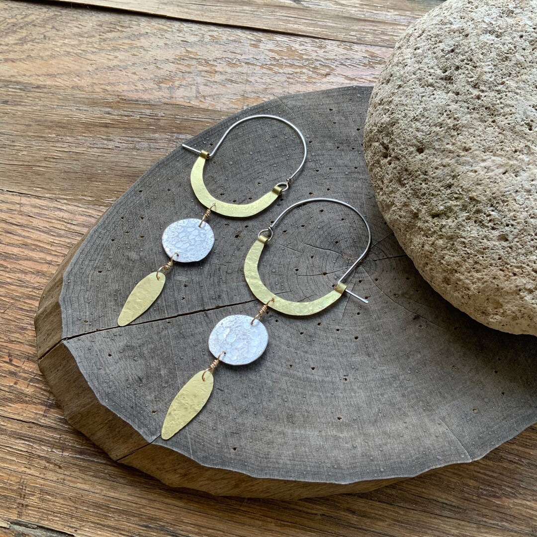 Rustic Metal Geometric Shape Hoop Earrings, Geo Hoop Earrings - Etsy