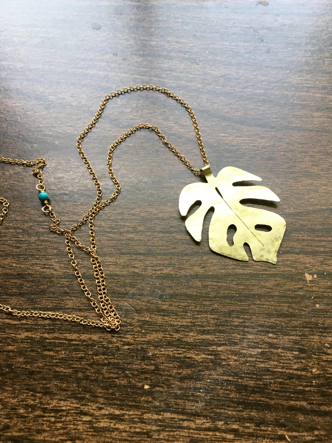 Monstera Pendant Necklace Hammered Brass Monstera Leaf - Etsy