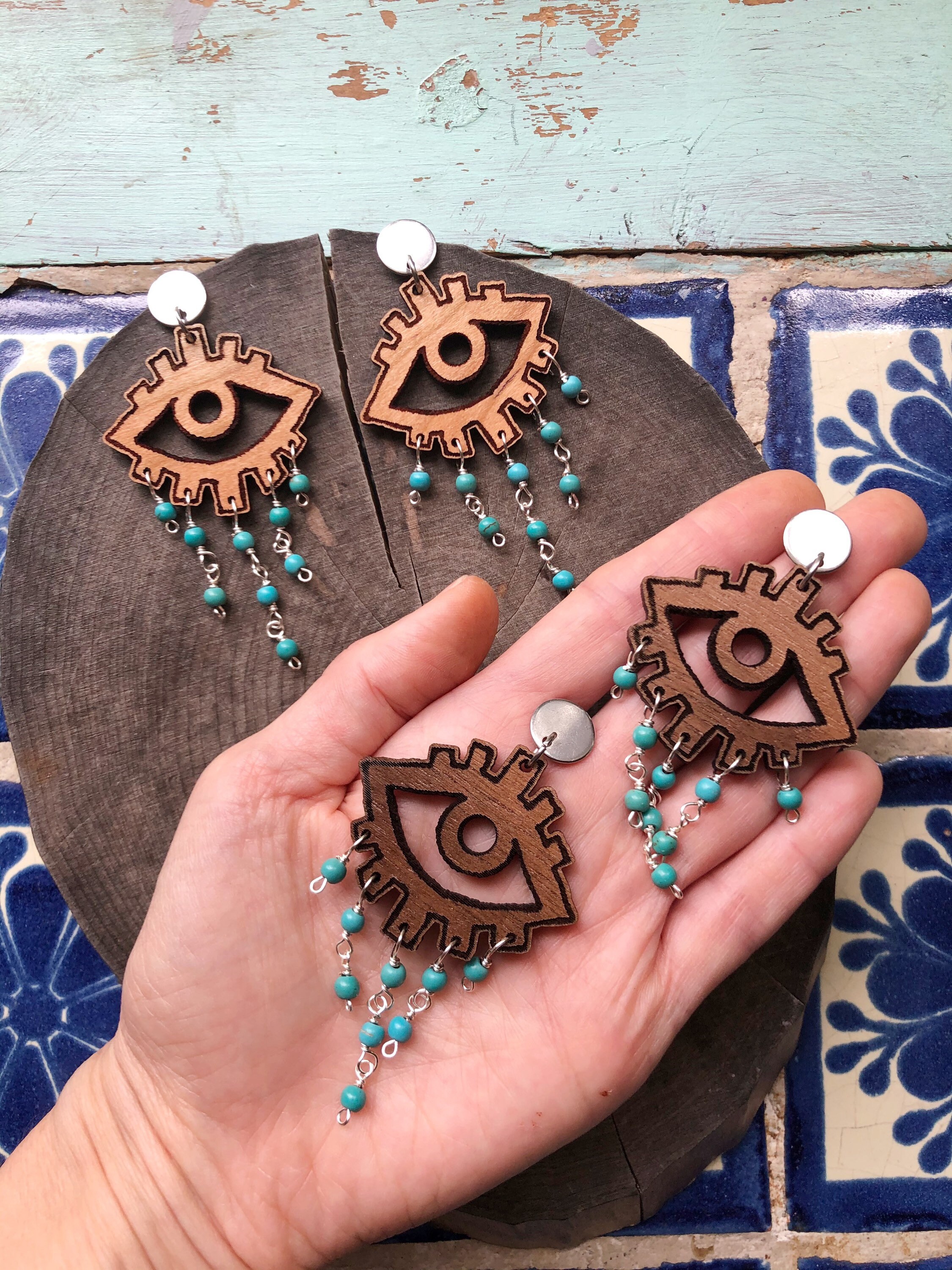 Beaded Eye Earrings Beaded OJO Earrings Wooden Eye and - Etsy