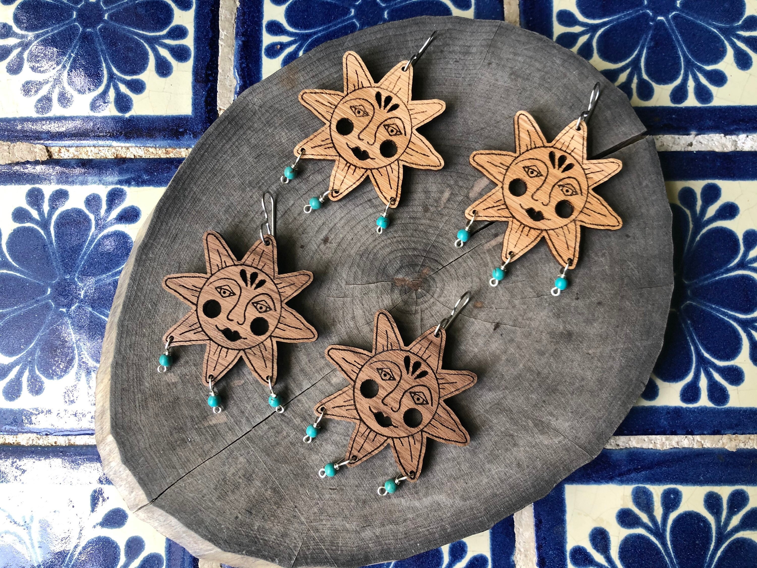Sun earrings beaded tribal sun earrings wood SOL earrings | Etsy