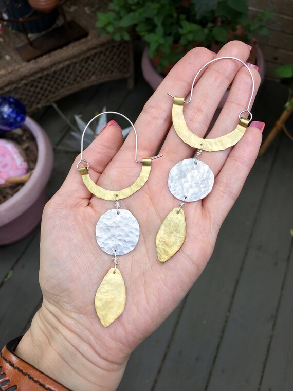 Rustic Metal Geometric Shape Hoop Earrings Geo Hoop Earrings - Etsy