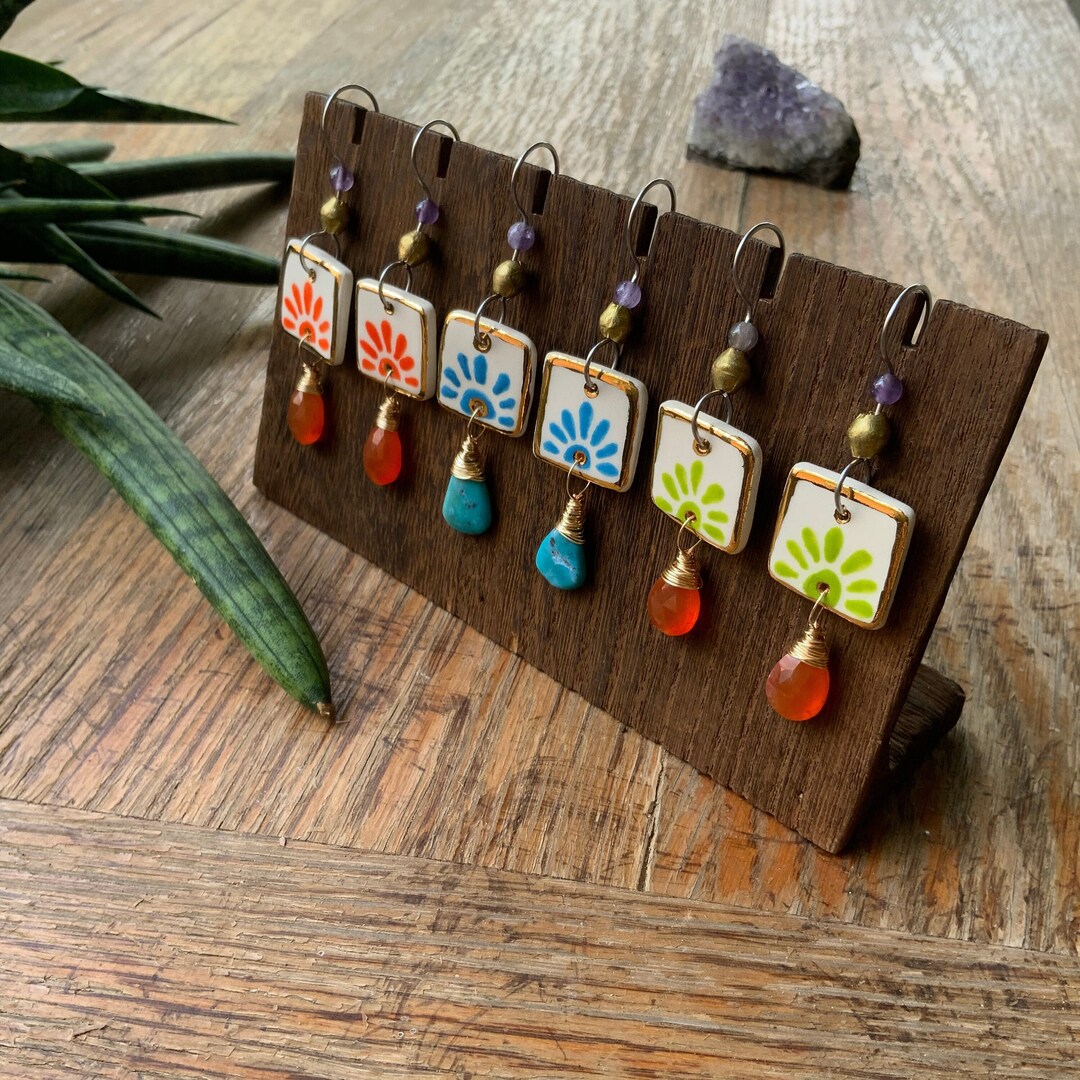 Handmade Carnelian Ceramic Tile Earrings, Folk Art Jewelry - Etsy