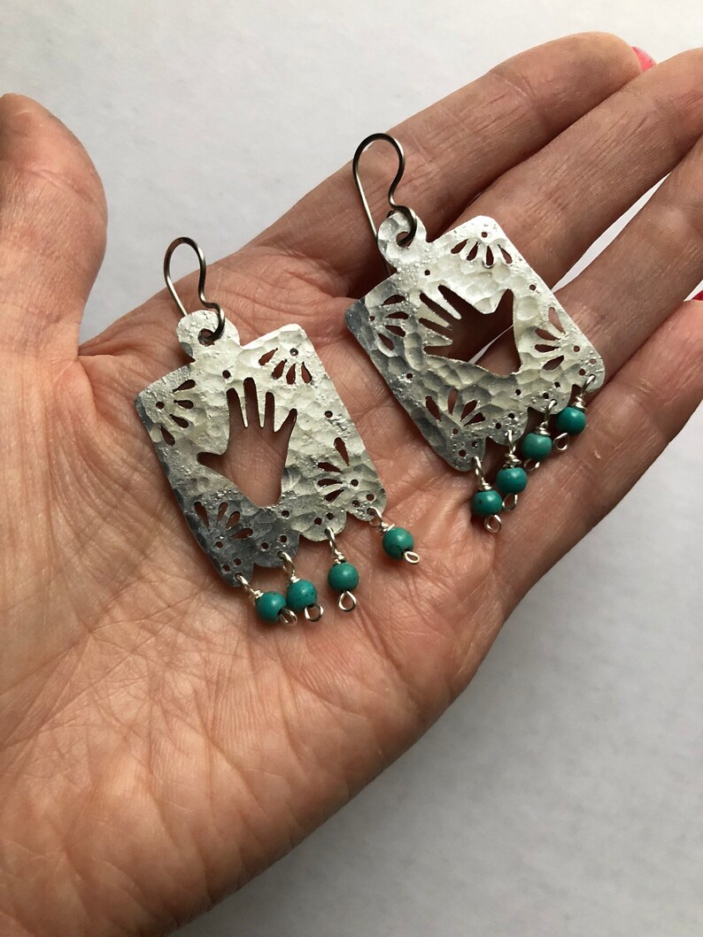 Papel picado earrings palmist earrings metal picado | Etsy