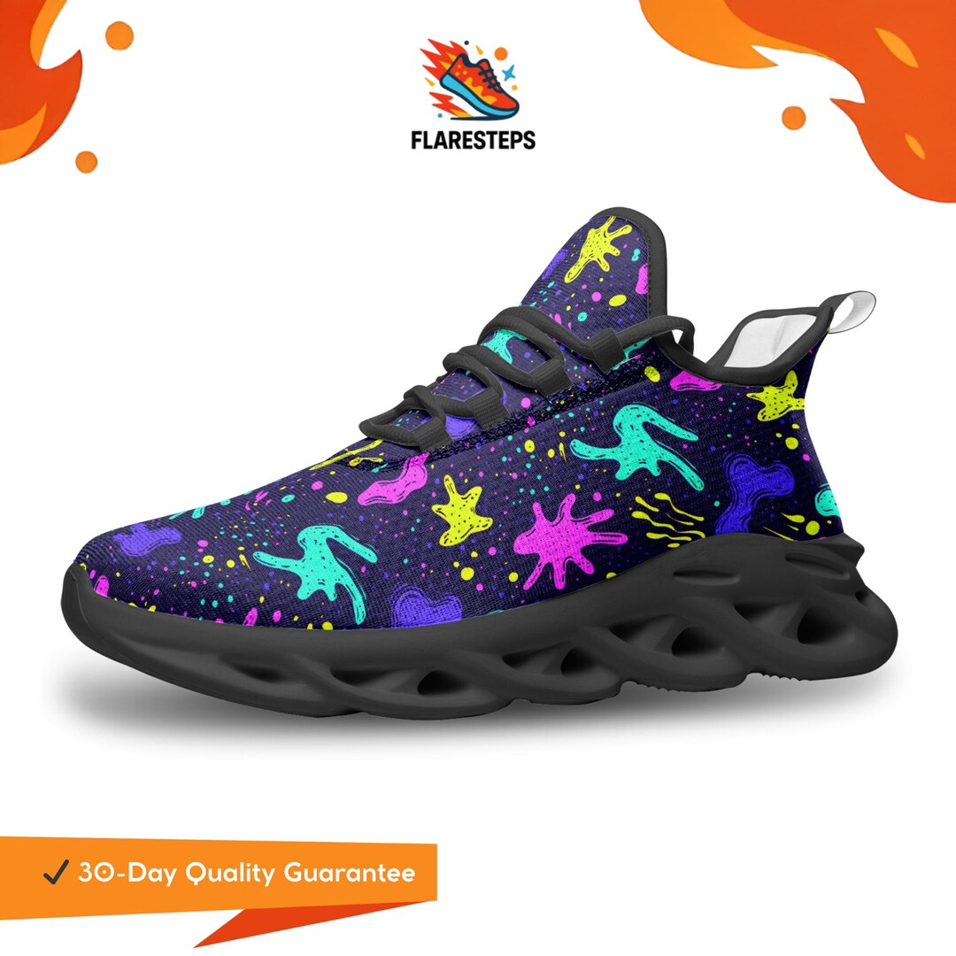 Splash Sneakers With Neon Prints – Expressive Unisex Mesh Shoes for ...
