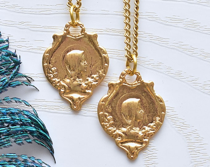 Mary Coin Necklace/ Maria Pendant Necklace/ Religious Necklace/ Gold ...