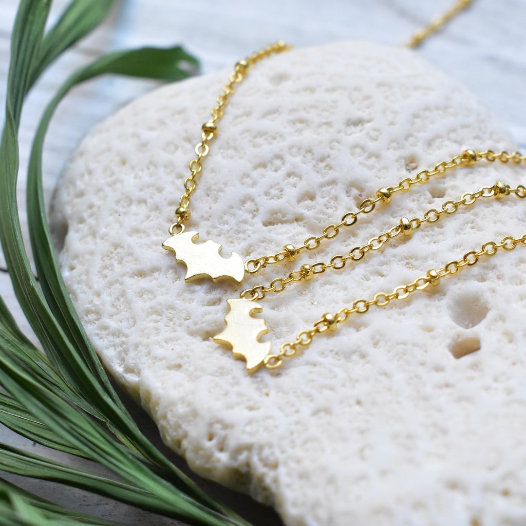 Gold Plated Tiny Bat Simple Layering Pendant Necklace (EPJ-NPAD10) - Etsy