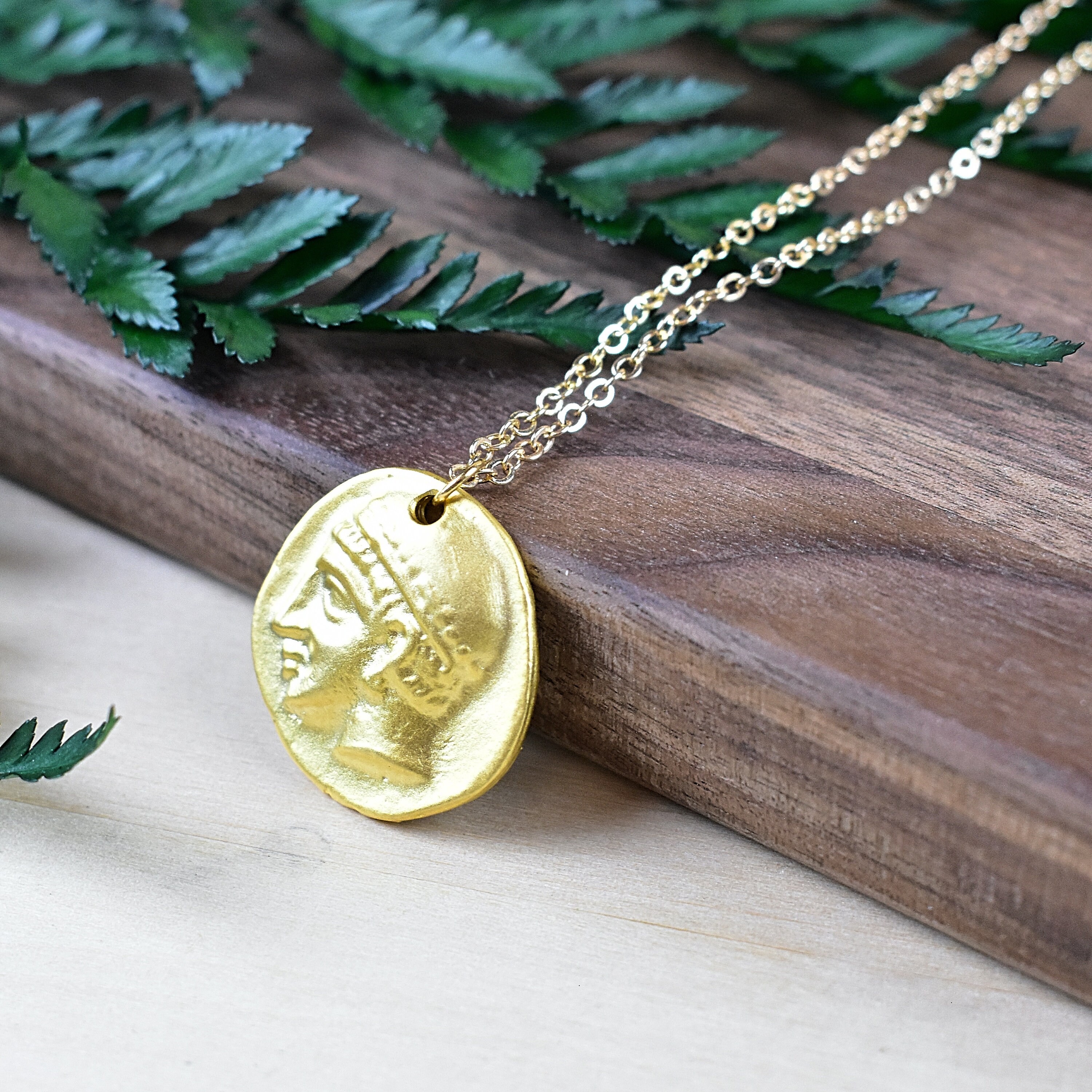 Greek Scribe Coin Necklace Gold Coin Pendant Necklace | Etsy