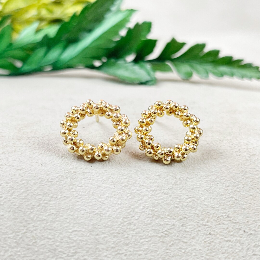 Gold Plated Brass Bubble Stud Earrings: Dainty Geometric Circle (11mm ...