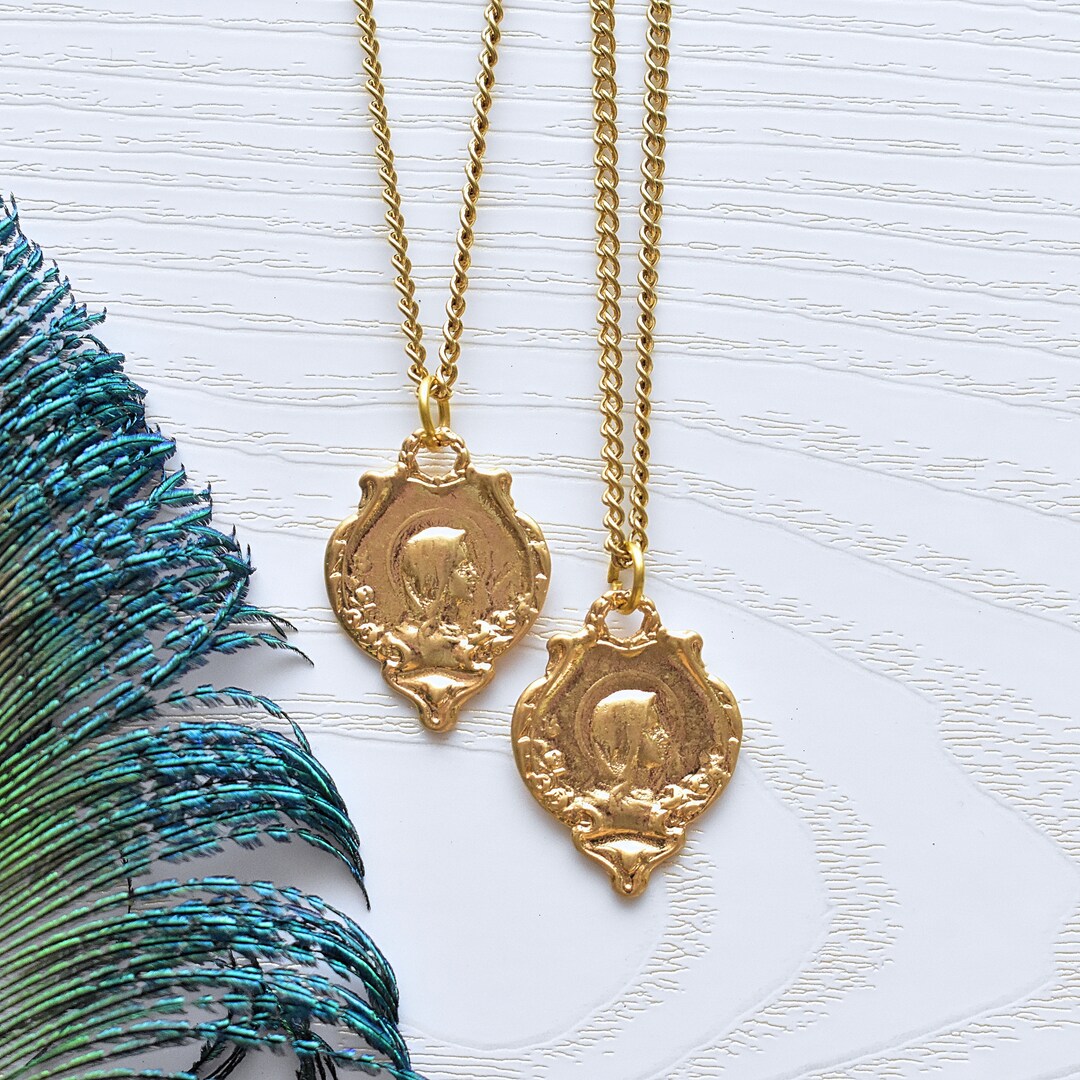 Mary Coin Necklace/ Maria Pendant Necklace/ Religious Necklace/ Gold ...