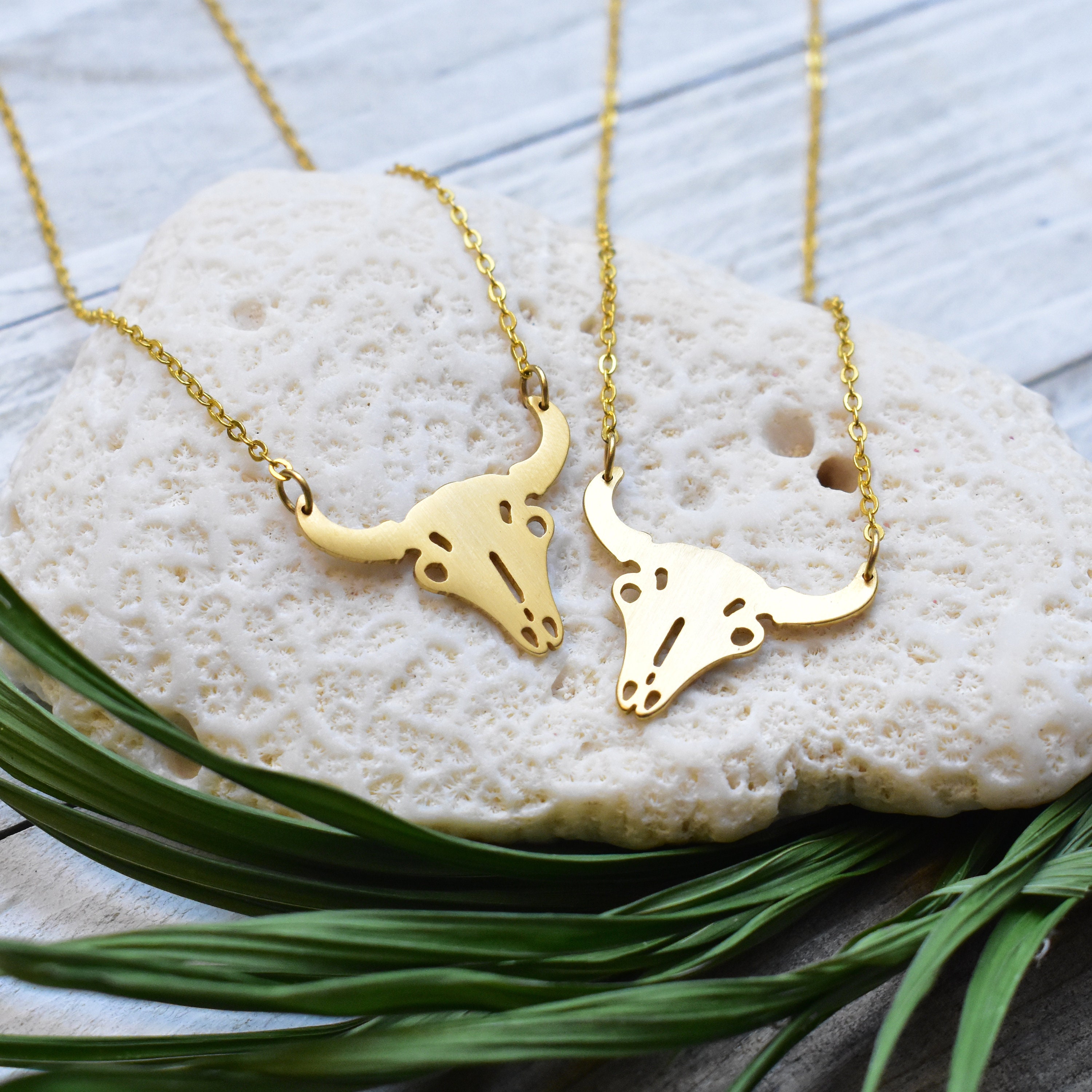 Gold Plated Longhorn Bull Stainless Steel Simple Layering Pendant ...