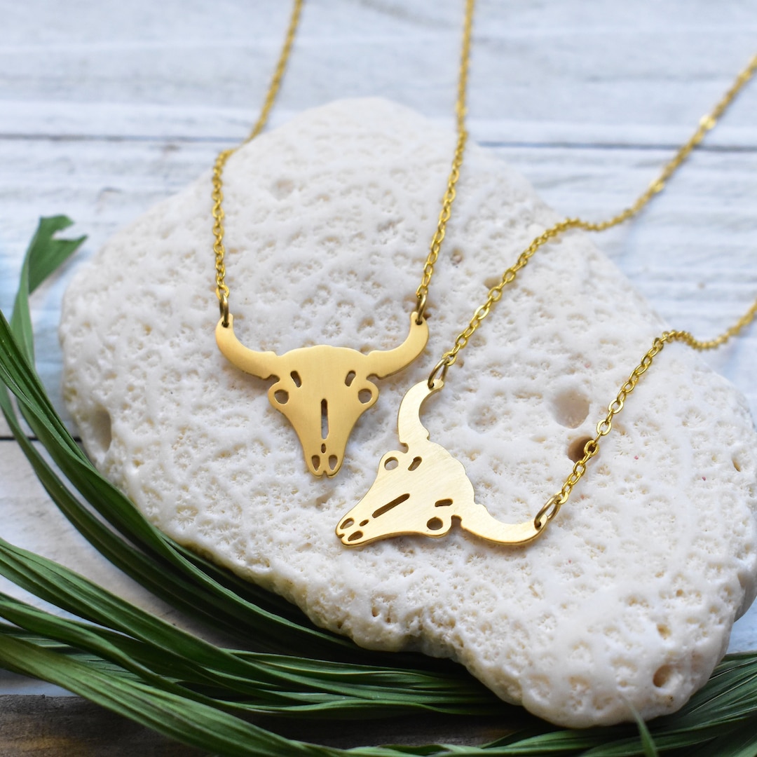 Gold Plated Longhorn Bull Stainless Steel Simple Layering Pendant ...