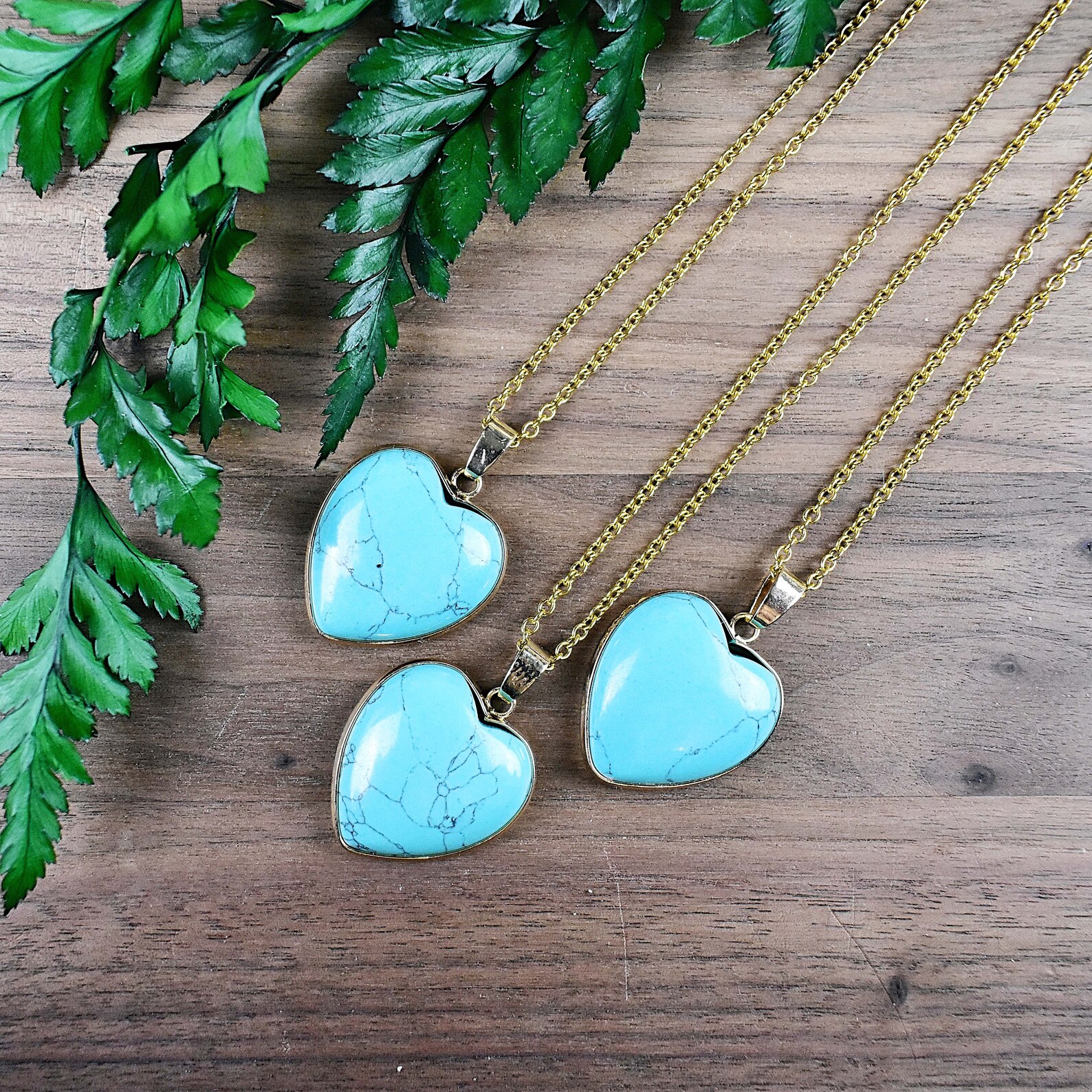 Large Blue Howlite Heart Necklace Gold Gemstone Necklace | Etsy