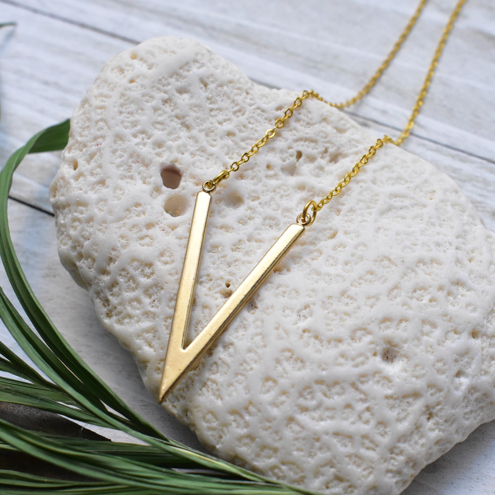 Gold Plated V Shape Simple Layering Pendant Necklace | Etsy