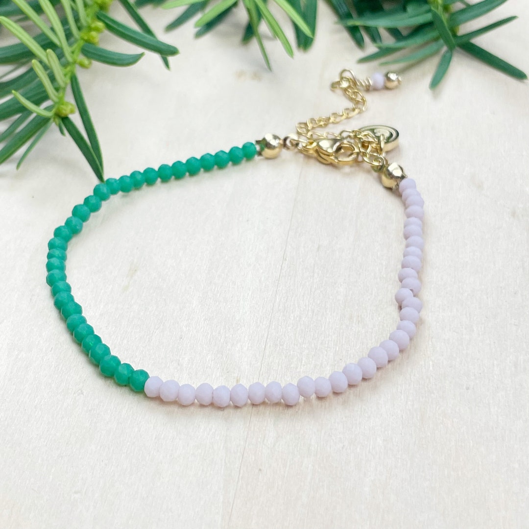 Bri// Green Lilac Matte Crystal Beaded Delicate Bracelet (EPJ-BSBA17-GL ...