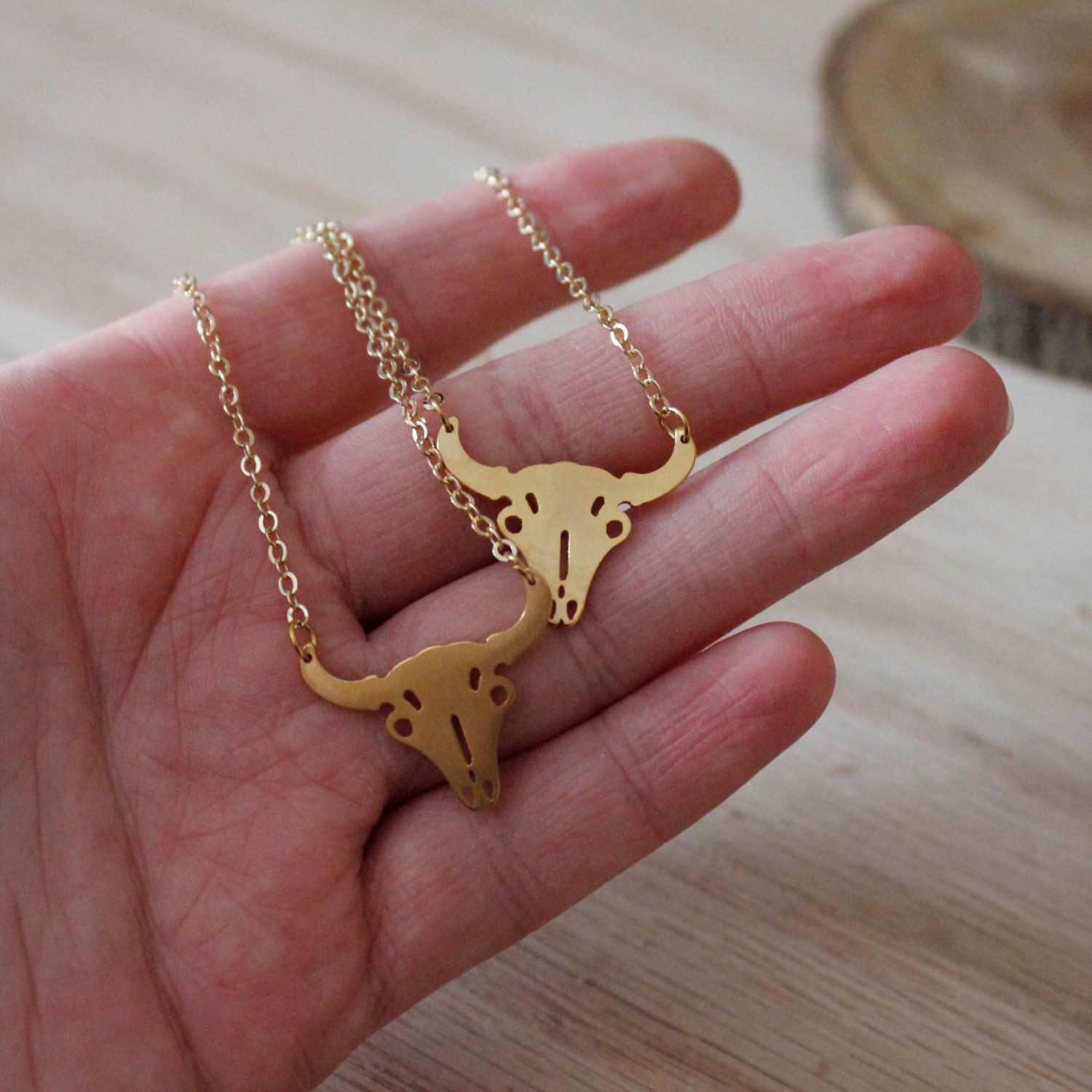 Gold Plated Longhorn Bull Stainless Steel Simple Layering Pendant ...