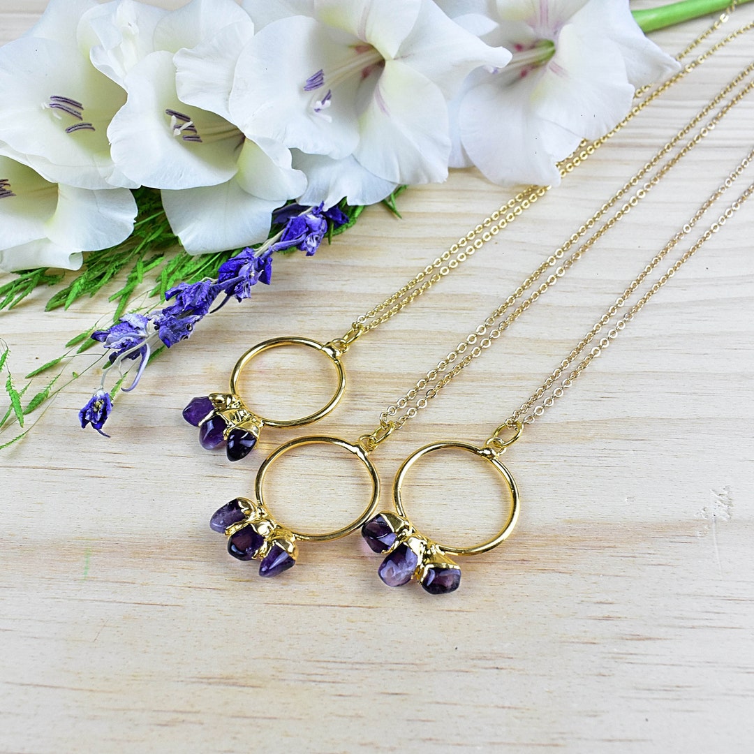 Amethyst Nugget Circle Necklace: Gold Plated Gemstone Pendant - Etsy