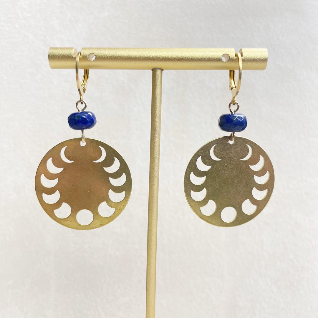 Lunar Orbit/// Phases of the Moon Lapis Lazuli Bead Dangle Earrings ...
