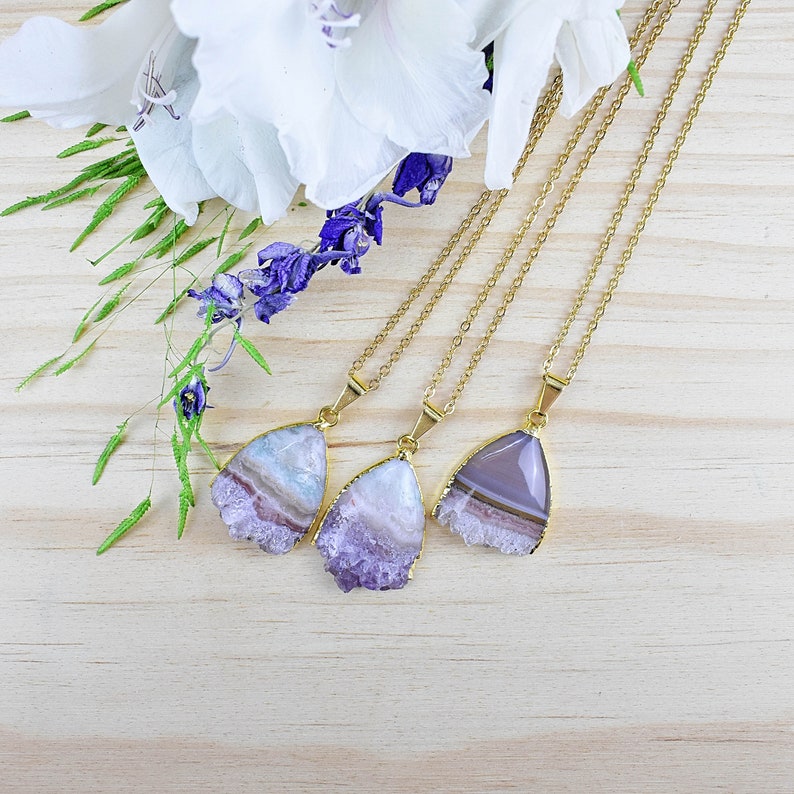 Gold Plated Shield Amethyst Slice Layering Pendant Necklace - Etsy
