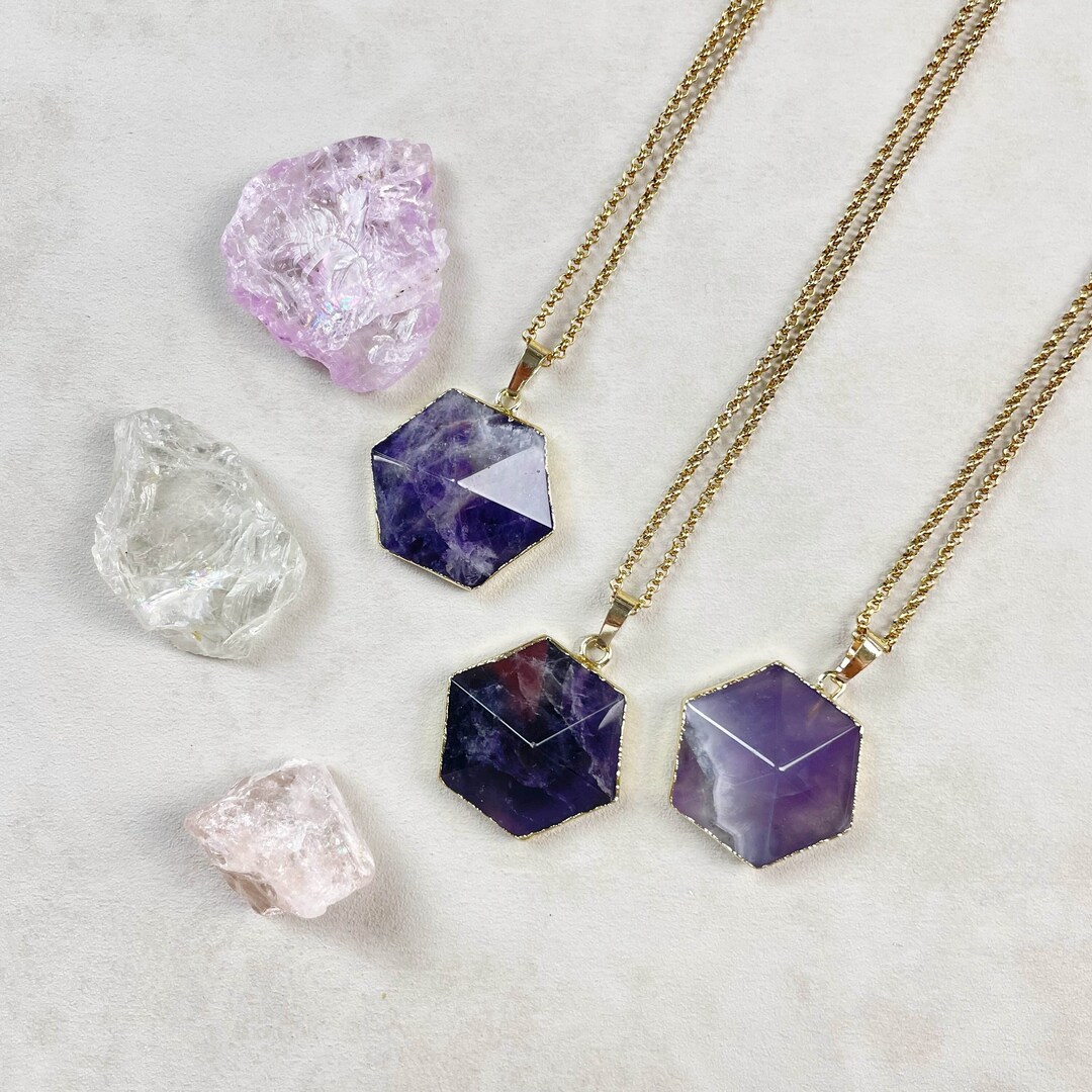 Amethyst Hexagon Pyramid Pendant Necklace (EPJ-OAA12) - Etsy