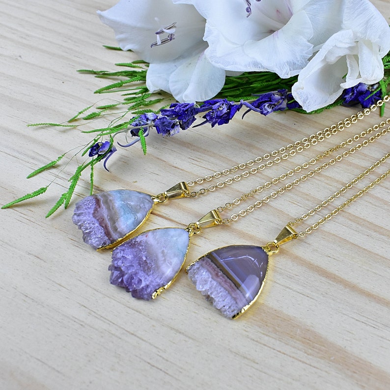 Gold Plated Shield Amethyst Slice Layering Pendant Necklace - Etsy