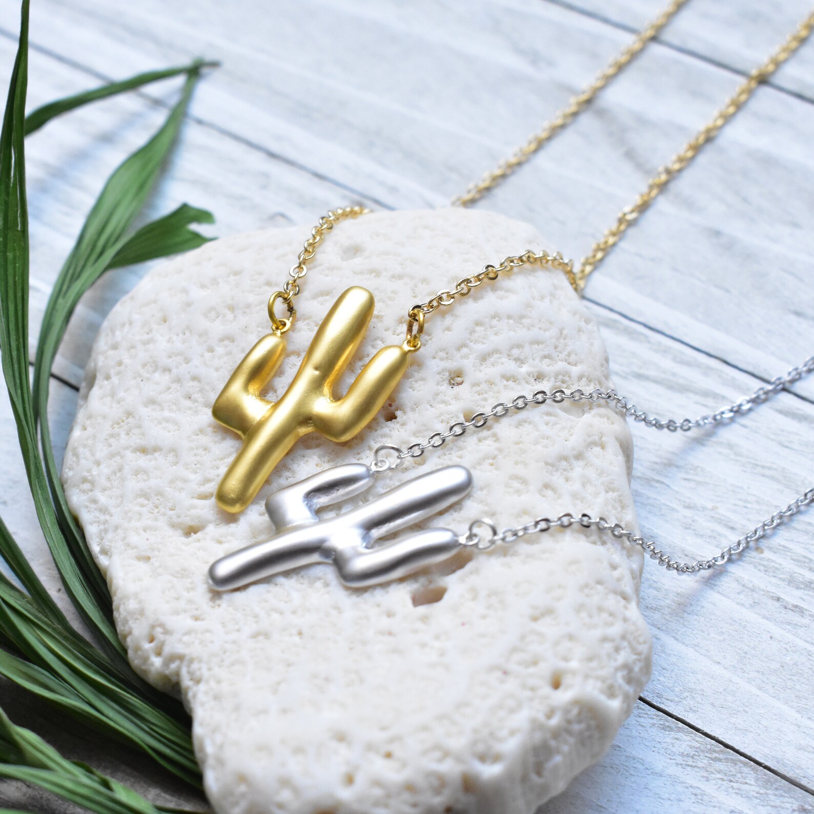 Silver or Gold Plated Cactus Simple Layering Pendant Necklace (EPJ ...