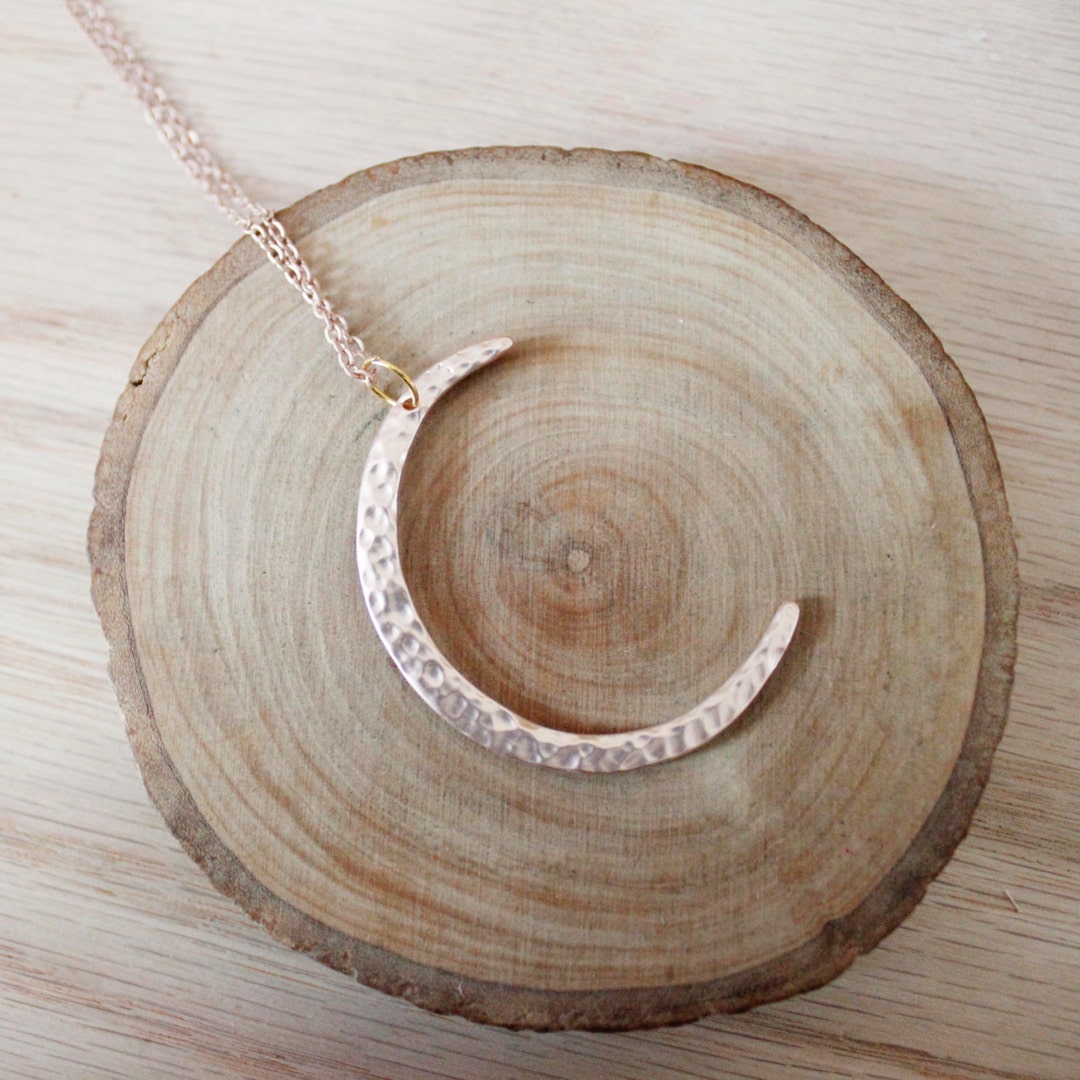 Rose Gold Celestial Moon Necklace: Matte Crescent Pendant - Etsy