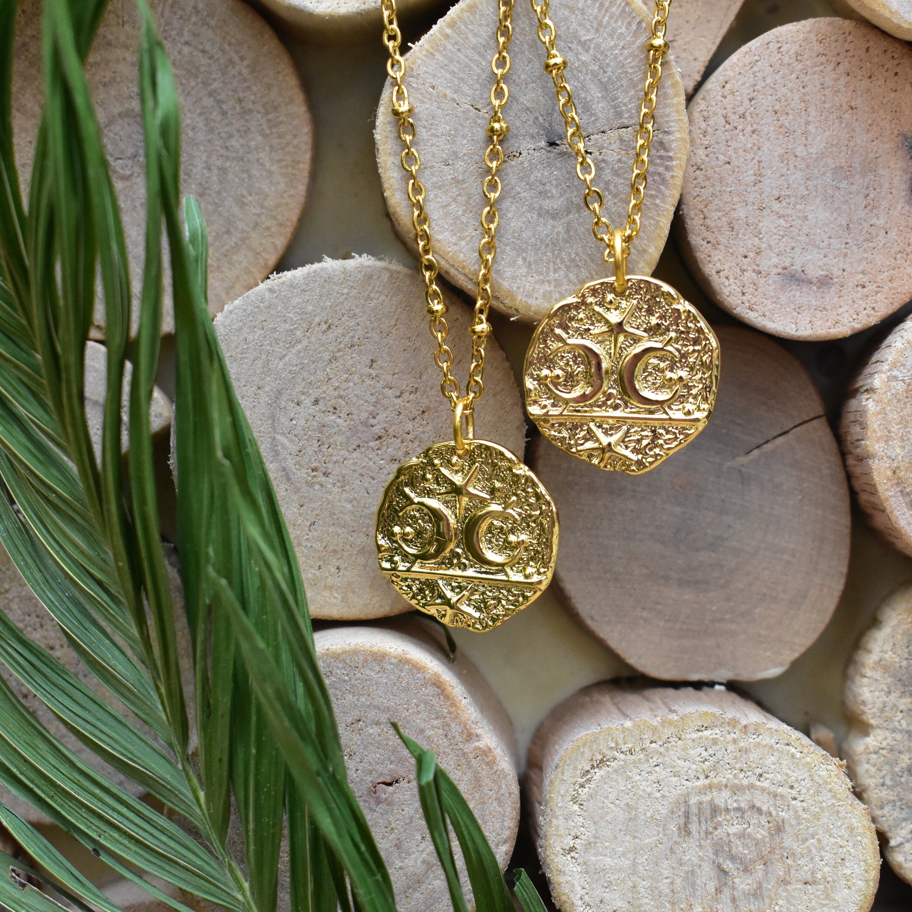 Celestial Coin Necklace/ Gold Plated Charm Necklace/ Double | Etsy