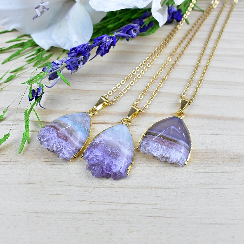 Gold Plated Shield Amethyst Slice Layering Pendant Necklace - Etsy